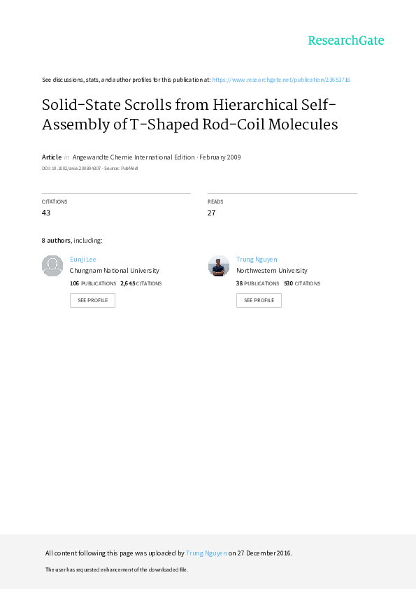 (PDF) Solid‐State Scrolls from Hierarchical Self‐Assembly of T‐Shaped ...