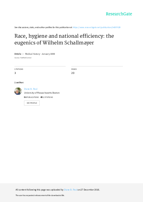 (PDF) RACE HYGIENE AND NATIONAL EFFICIENCY, THE EUGENICS OF WILHELM ...