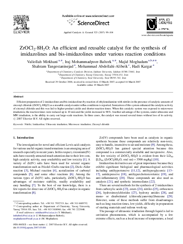 (PDF) ZrOCl2· 8H2O: An efficient and reusable catalyst for the ...