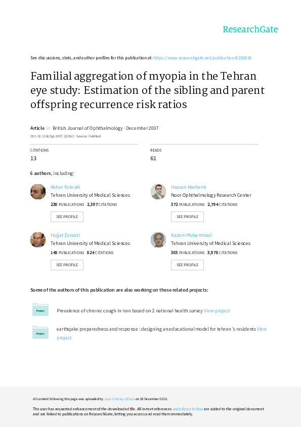 (PDF) Familial aggregation of myopia in the Tehran eye study ...