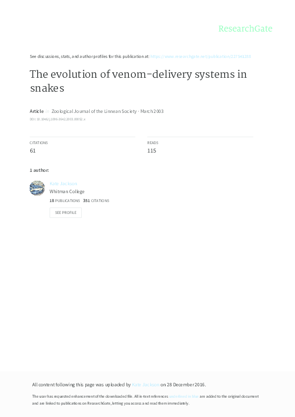 (PDF) The evolution of venom-delivery systems in snakes