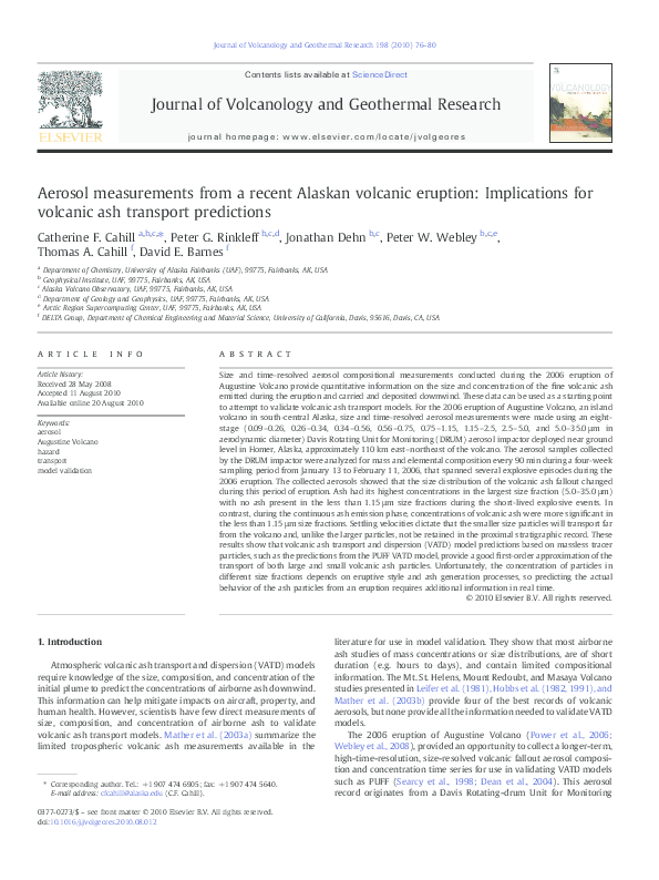 (PDF) Aerosol measurements from a recent Alaskan volcanic eruption ...