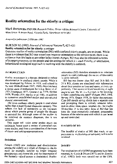 (PDF) Reality orientation for the elderly: a critique
