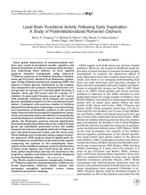 (PDF) Local Brain Functional Activity Following Early Deprivation: A ...