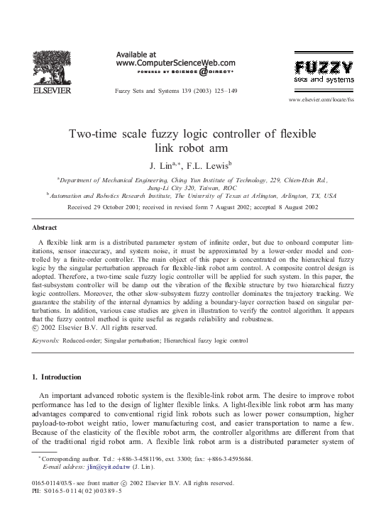 Pdf Two Time Scale Fuzzy Logic Controller Of Flexible Link Robot Arm