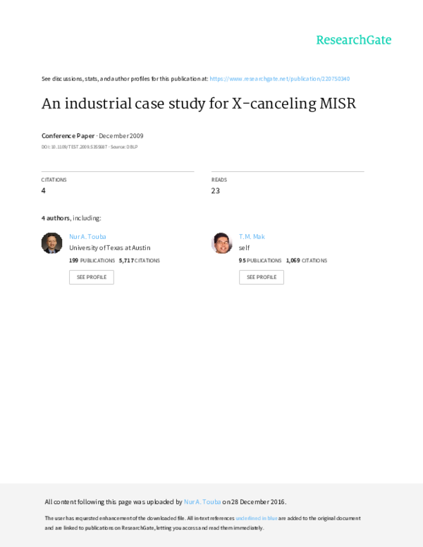 (PDF) An industrial case study for X-canceling MISR