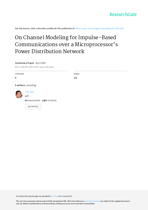 (PDF) On Channel Modeling for Impulse-Based Communications over a Microprocessor's Power ...