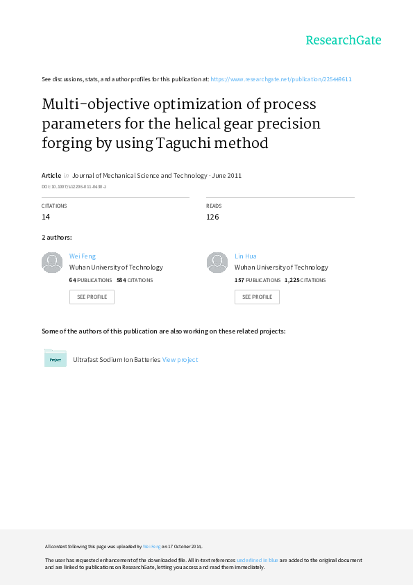 (PDF) Multi-objective optimization of process parameters for the helical gear precision forging ...