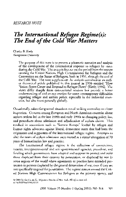 (PDF) The international refugee regime (s): The end of the Cold War matters