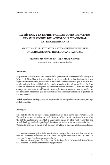 (PDF) LA MÍSTICA Y LA ESPIRITUALIDAD COMO PRINCIPIOS DINAMIZADORES DE LA TEOLOGÍA Y PASTORAL ...
