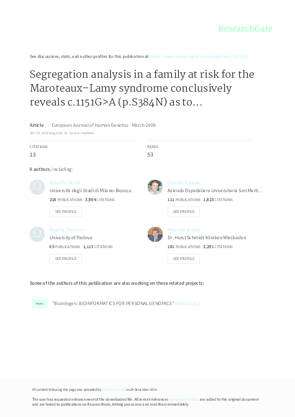 (PDF) Segregation analysis in a family at risk for the Maroteaux Lamy ...