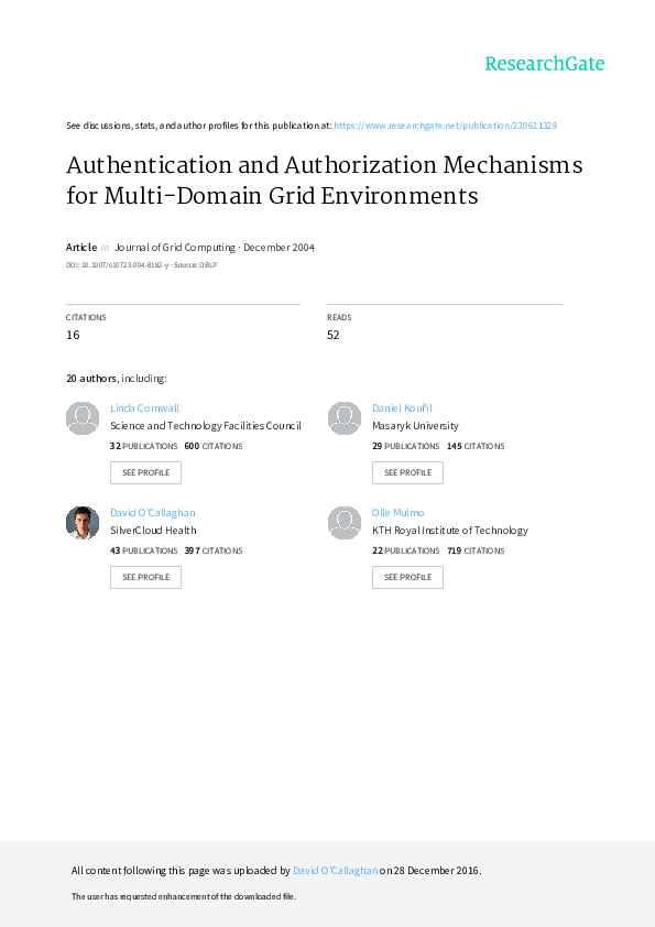 (PDF) Authentication and authorization mechanisms for multi-domain grid environments