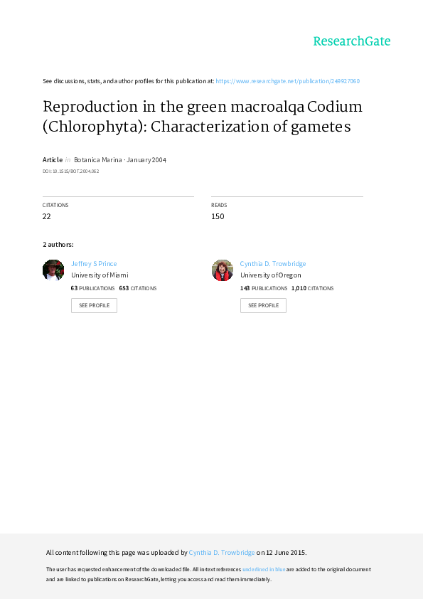 (PDF) Reproduction in the green macroalga Codium (Chlorophyta ...