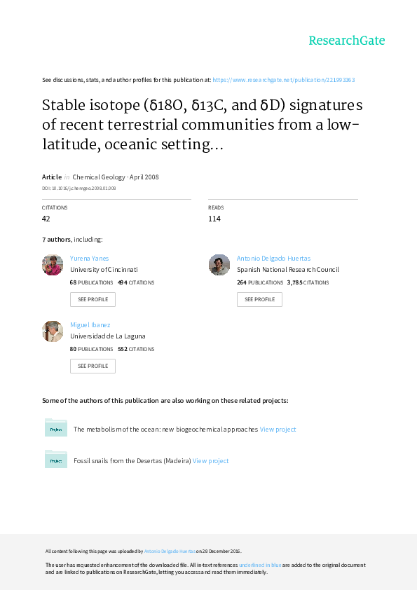 (PDF) Stable isotope ([delta] 18O,[delta] 13C, and [delta] D ...
