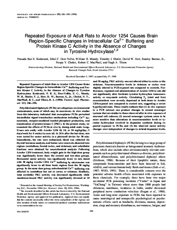 (PDF) Repeated exposure of adult rats to Aroclor 1254 cause brain ...