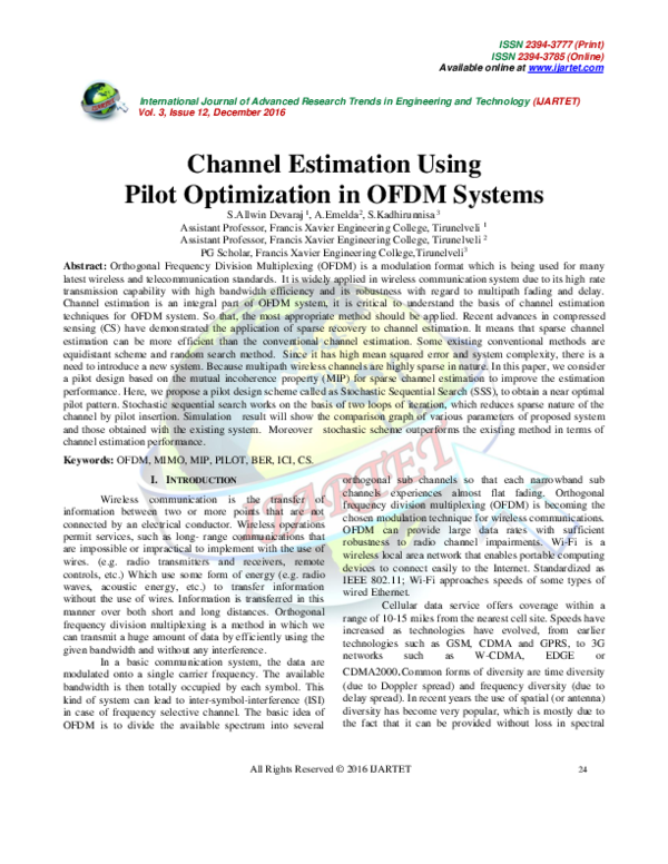 (PDF) Channel Estimation Using Pilot Optimization in OFDM Systems