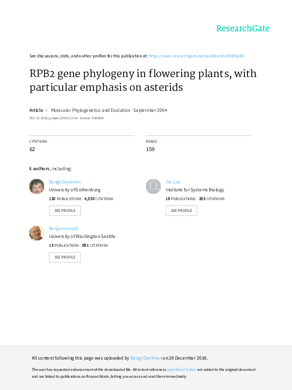 (PDF) RPB2 gene phylogeny in flowering plants, with particular emphasis ...