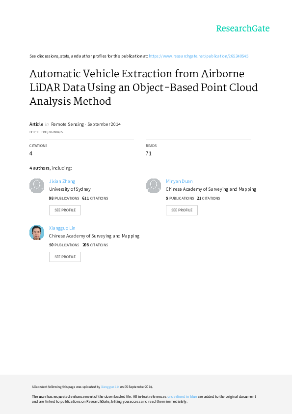 (PDF) Automatic vehicle extraction from airborne LiDAR data of urban areas using morphological ...