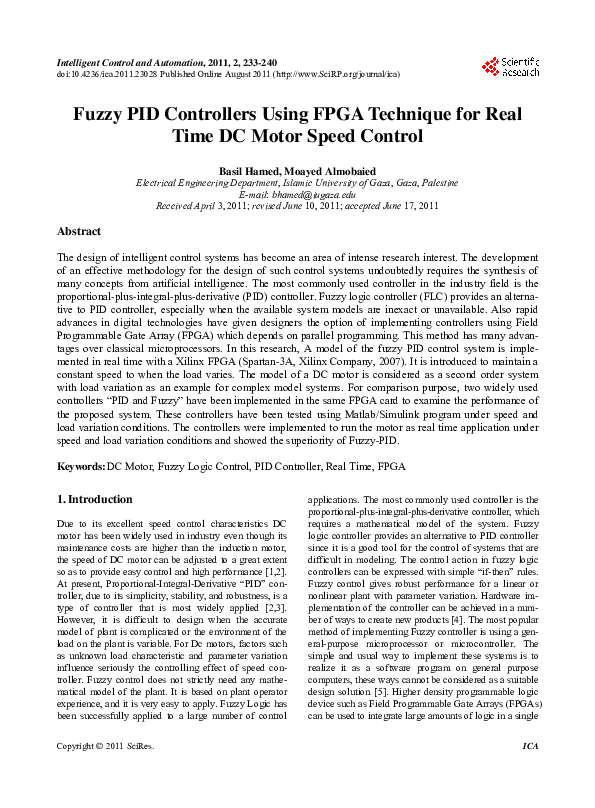 Pdf Fuzzy Pid Controllers Using Fpga Technique For Real Time Dc Motor Speed Control Open Access 2326
