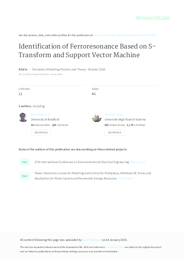 Pdf Identification Of Ferroresonance Based On S Transform And Support Vector Machine Geev