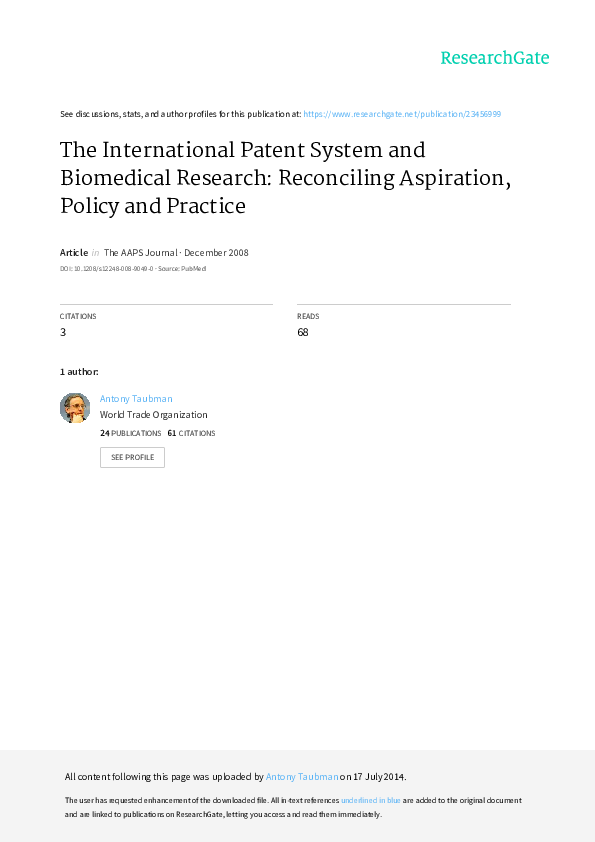 (PDF) The International Patent System and Biomedical Research ...