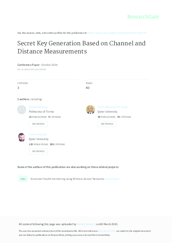 (PDF) Secret key generation based on channel and distance measurements