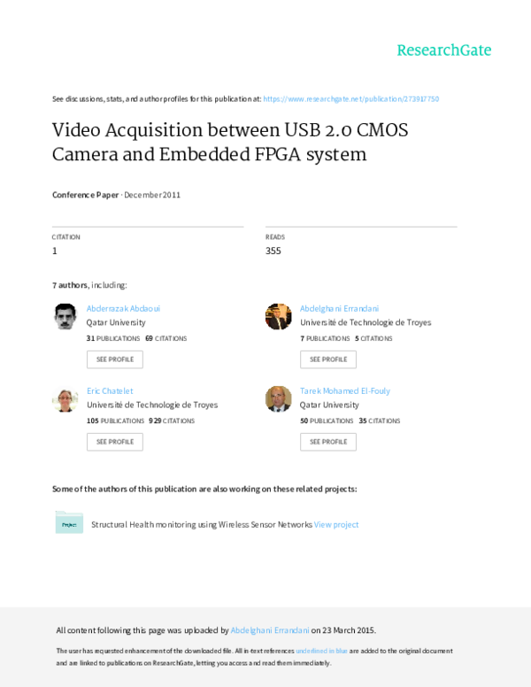 (PDF) Video acquisition between USB 2.0 CMOS camera and embedded FPGA system