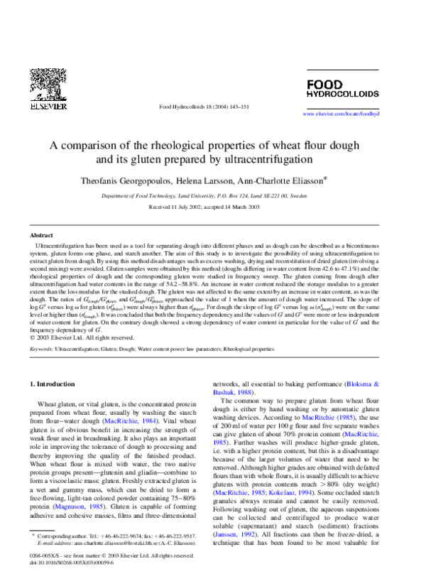 (PDF) A comparison of the rheological properties of wheat flour dough and its gluten prepared by ...