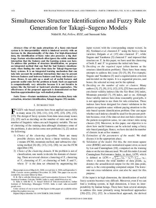 (PDF) Simultaneous Structure Identification and Fuzzy Rule Generation for Takagi Sugeno Models