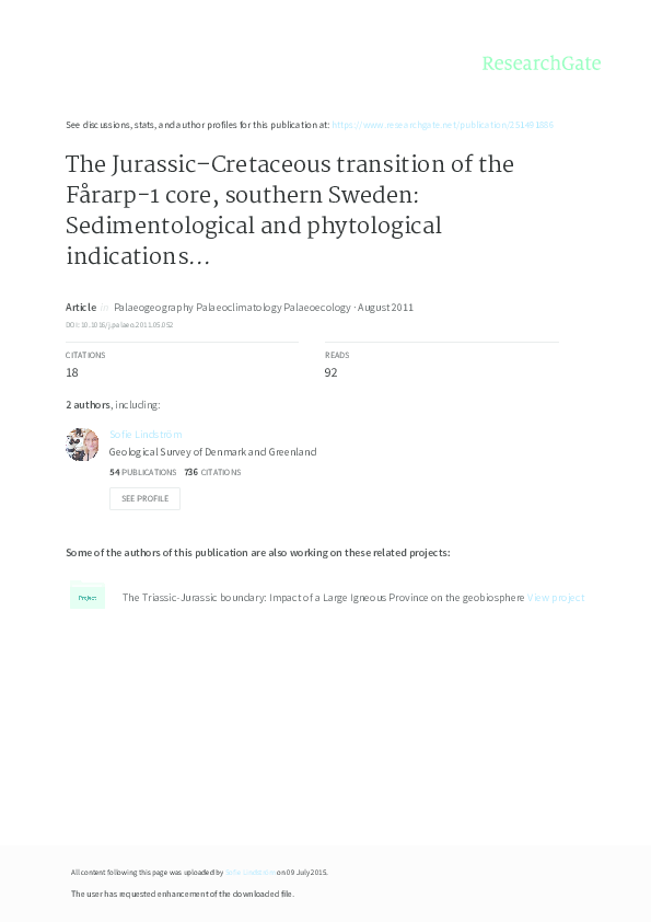 (PDF) The Jurassic-Cretaceous transition of the Fårarp-1 core, southern ...