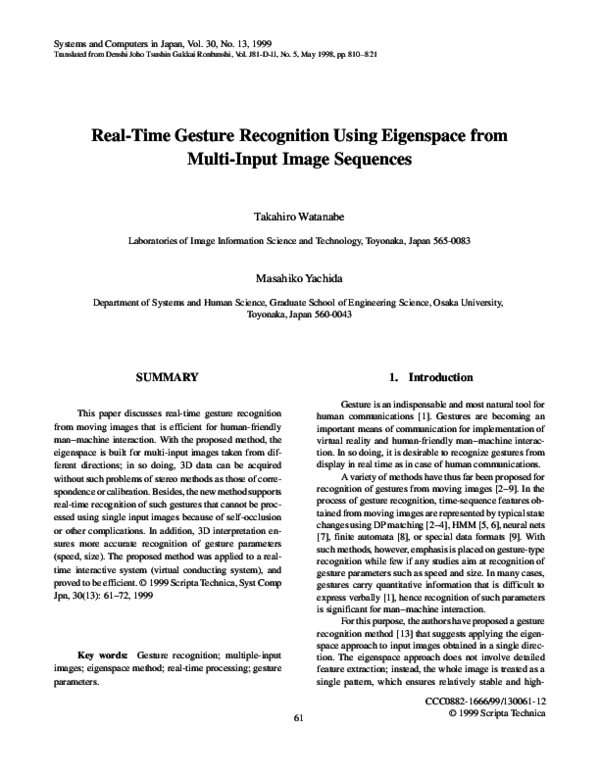 Pdf Real Time Gesture Recognition Using Eigenspace From Multi Input Image Sequences