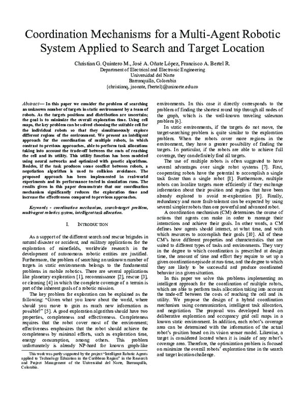 (PDF) Coordination mechanisms for a multi-agent robotic system applied to search and target location