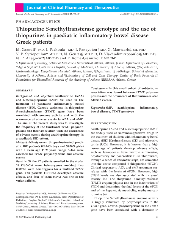(PDF) Thiopurine S -methyltransferase genotype and the use of ...