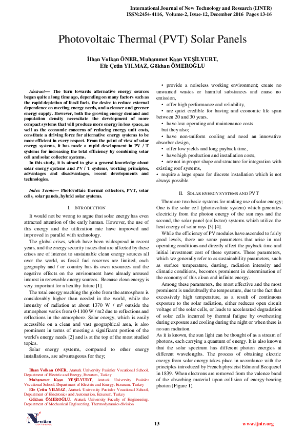 (PDF) Photovoltaic Thermal (PVT) Solar Panels