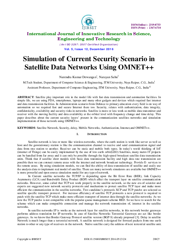 Pdf Simulation Of Current Security Scenario In Satellite Data Networks Using Omnet Narendra