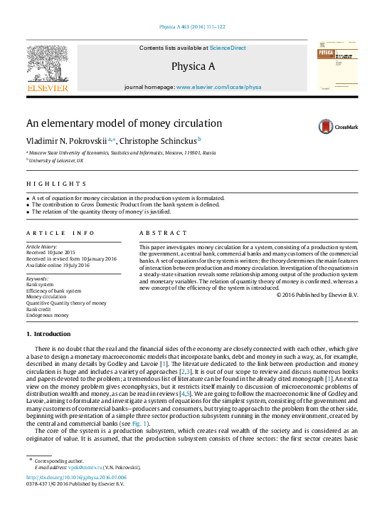 (PDF) An elementary model of money circulation