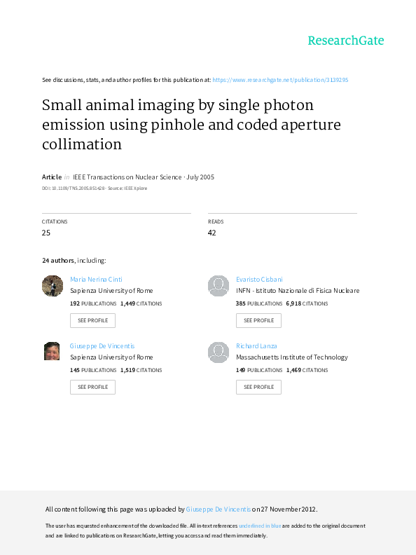(PDF) Small animal imaging by single photon emission using pinhole and ...