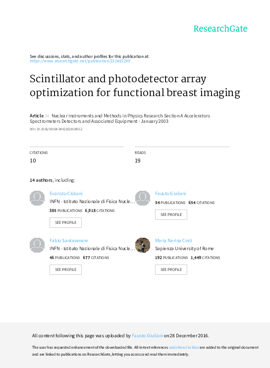 (PDF) Scintillator and photodetector array optimization for functional breast imaging
