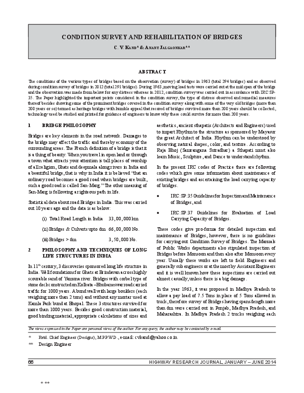 (PDF) CONDITION SURVEY and REHABILITATION OF BRIDGES