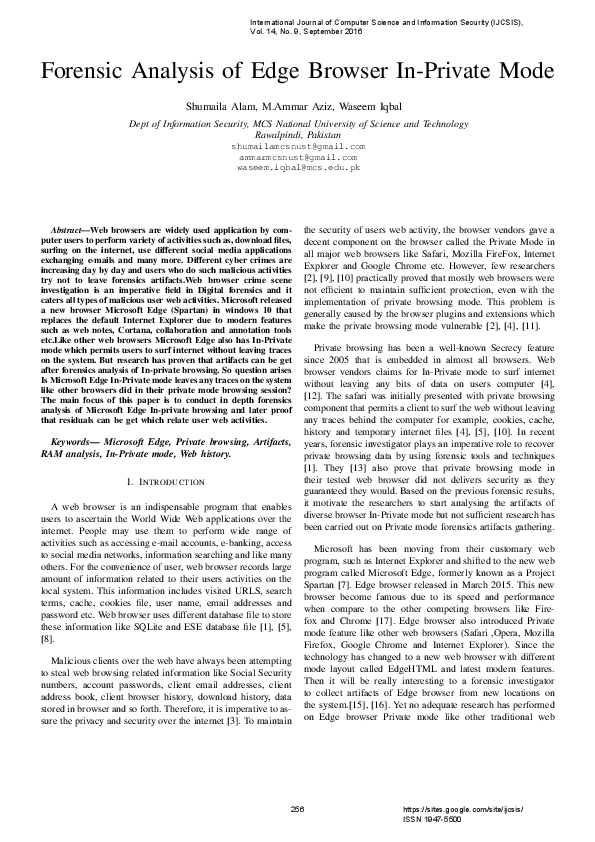 (PDF) Forensic Analysis of Edge Browser In-Private Mode