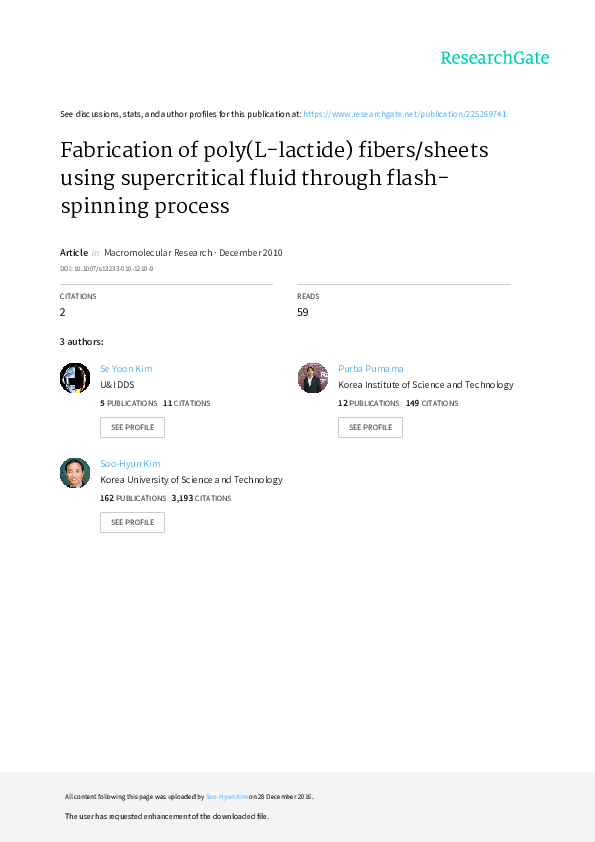 (PDF) Fabrication of poly (l-lactide) fibers/sheets using supercritical ...