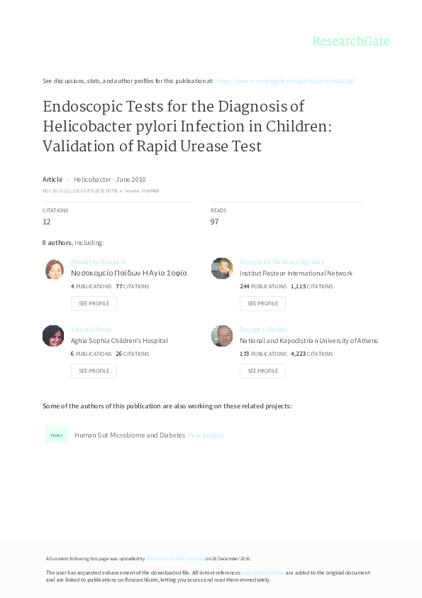 (PDF) Endoscopic Tests for the Diagnosis of Helicobacter pylori ...