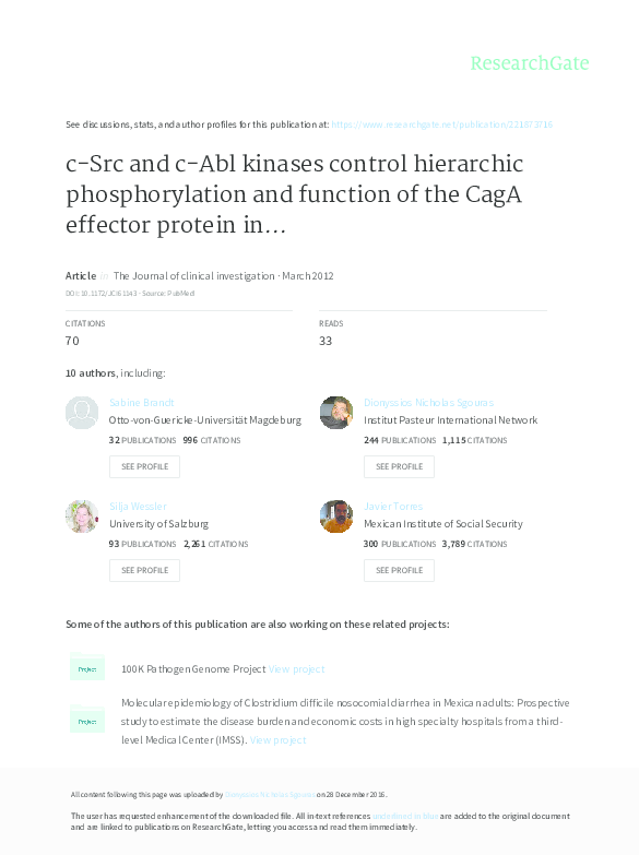 (PDF) c-Src and c-Abl kinases control hierarchic phosphorylation and function of the CagA ...
