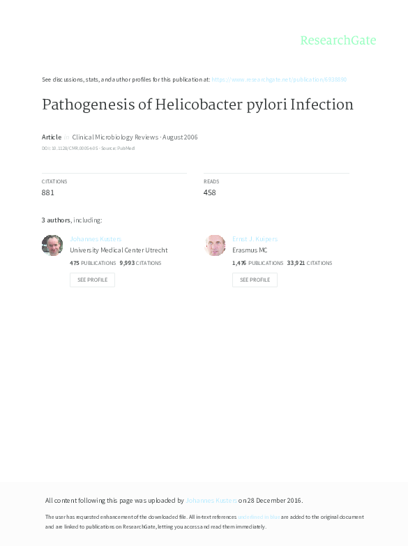 (PDF) Pathogenesis of Helicobacter pylori Infection | Dionyssios ...