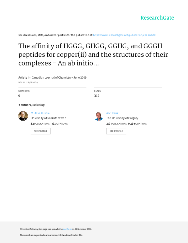 (PDF) The affinity of HGGG, GHGG, GGHG, and GGGH peptides for copper ...