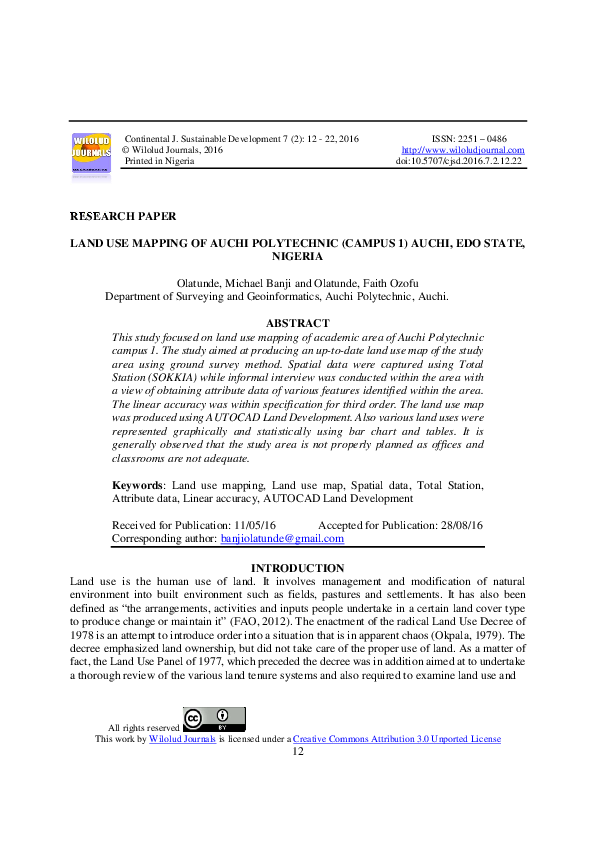 (PDF) LAND USE MAPPING OF AUCHI POLYTECHNIC (CAMPUS 1) AUCHI, EDO STATE ...
