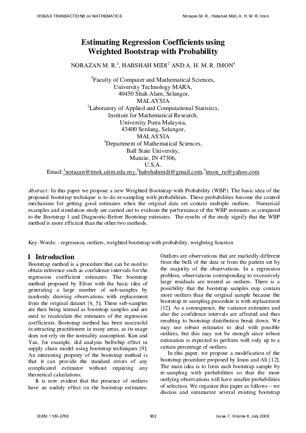 (PDF) Estimating regression coefficients using weighted bootstrap with probability