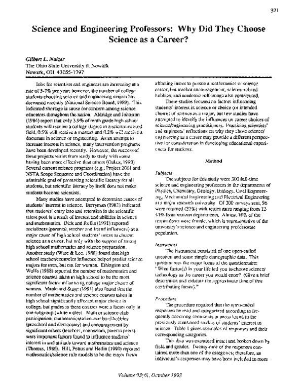 (PDF) Science and Engineering Professors: Why Did They Choose Science ...