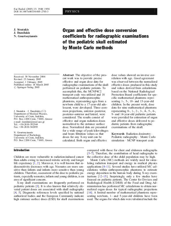 Pdf Organ And Effective Dose Conversion Coefficients For Radiographic Examinations Of The