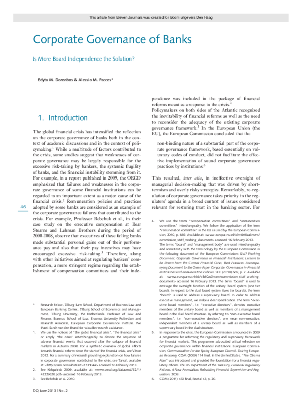 (PDF) “Corporate Governance of Banks: Is More Board Independence the ...